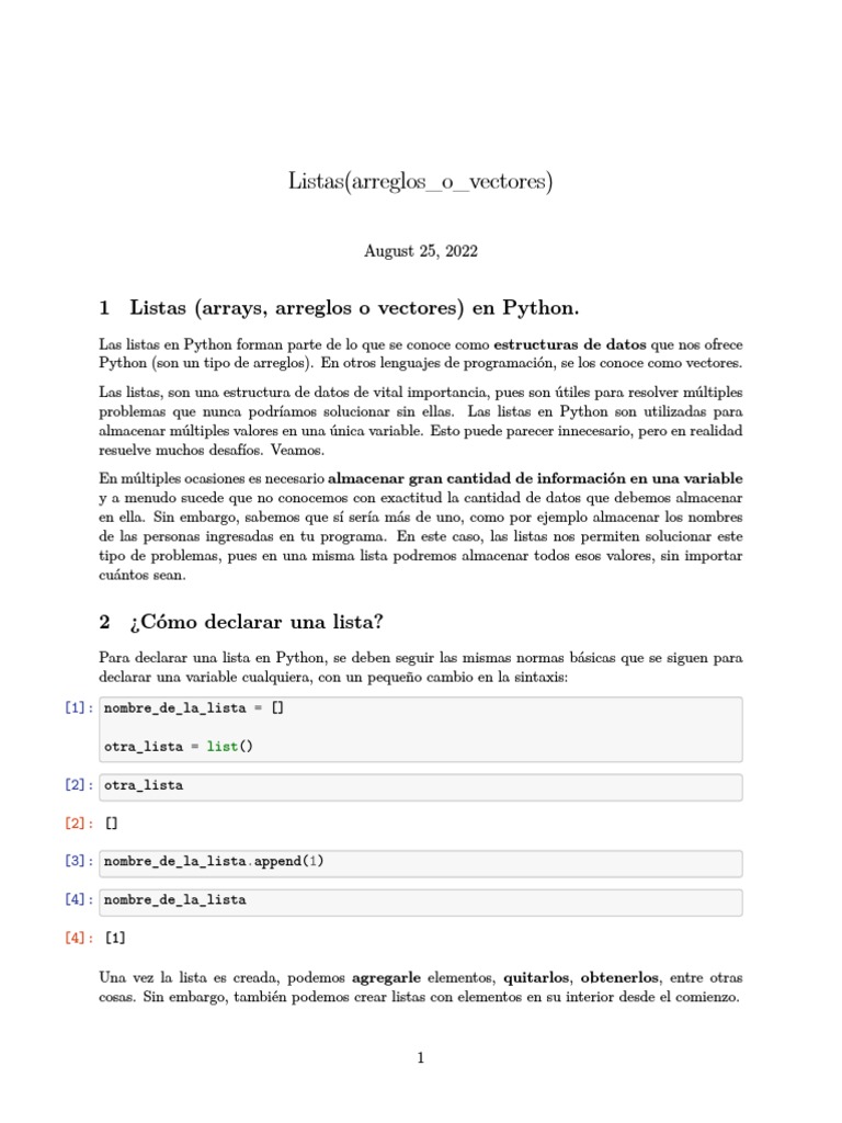 Listas (Arreglos o Vectores) | PDF | Python (lenguaje de programación ...