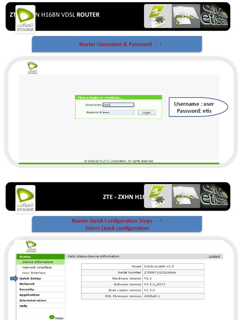 ZTE H108N Quick Configuration | PDF