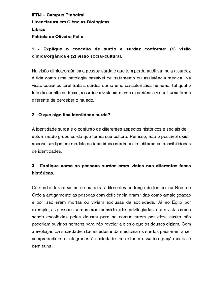 Libras - Atividade 02 de Junho - Fabíola Felix | PDF | Ciências Sociais