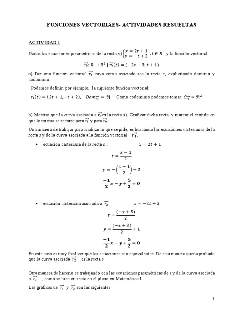 Funciones Vectoriales: Ejercicios Resueltos | PDF | Vector Euclidiano | Función (Matemáticas)