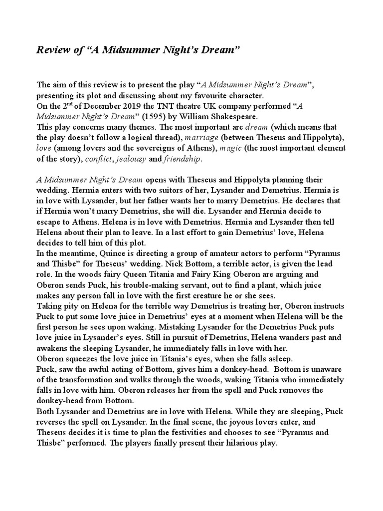 Review of "A Midsummer Night's Dream" | PDF | A Midsummer Night's Dream ...