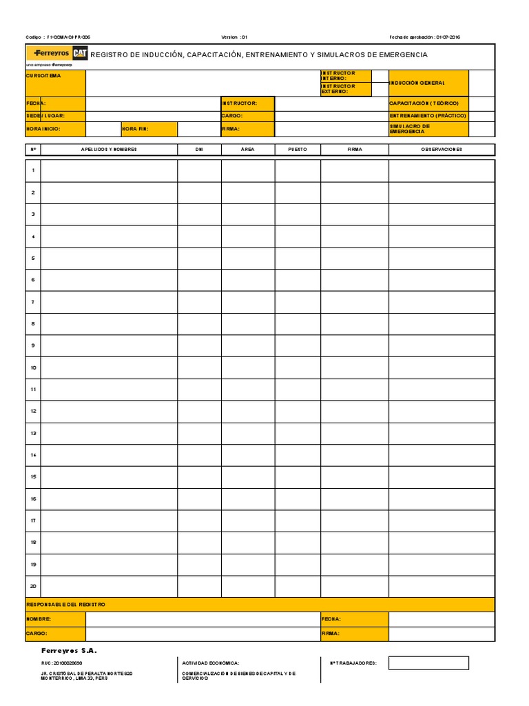 F1-Ssma-Si-Pr-006 Registro de Ind, Cap, Entr, Sim | PDF