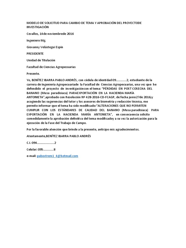 Carta Cambio de Tema | PDF Carta Cambio de Tema | PDF