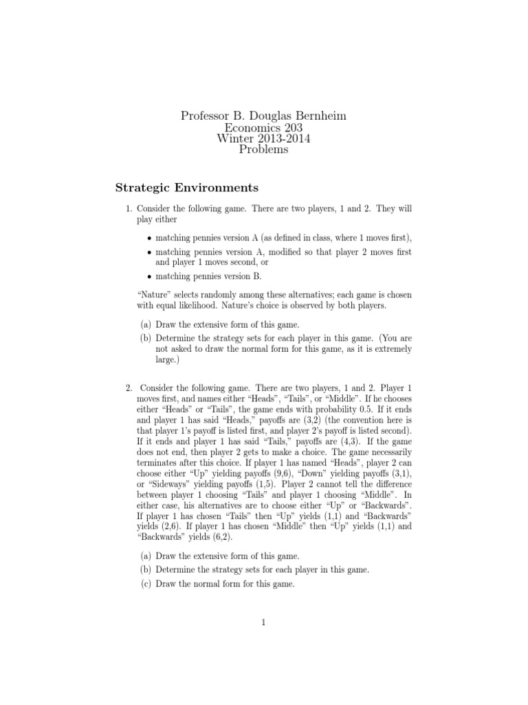 Game Theory Problem Set | PDF | Mathematical And Quantitative Methods (Economics) | Teaching ...