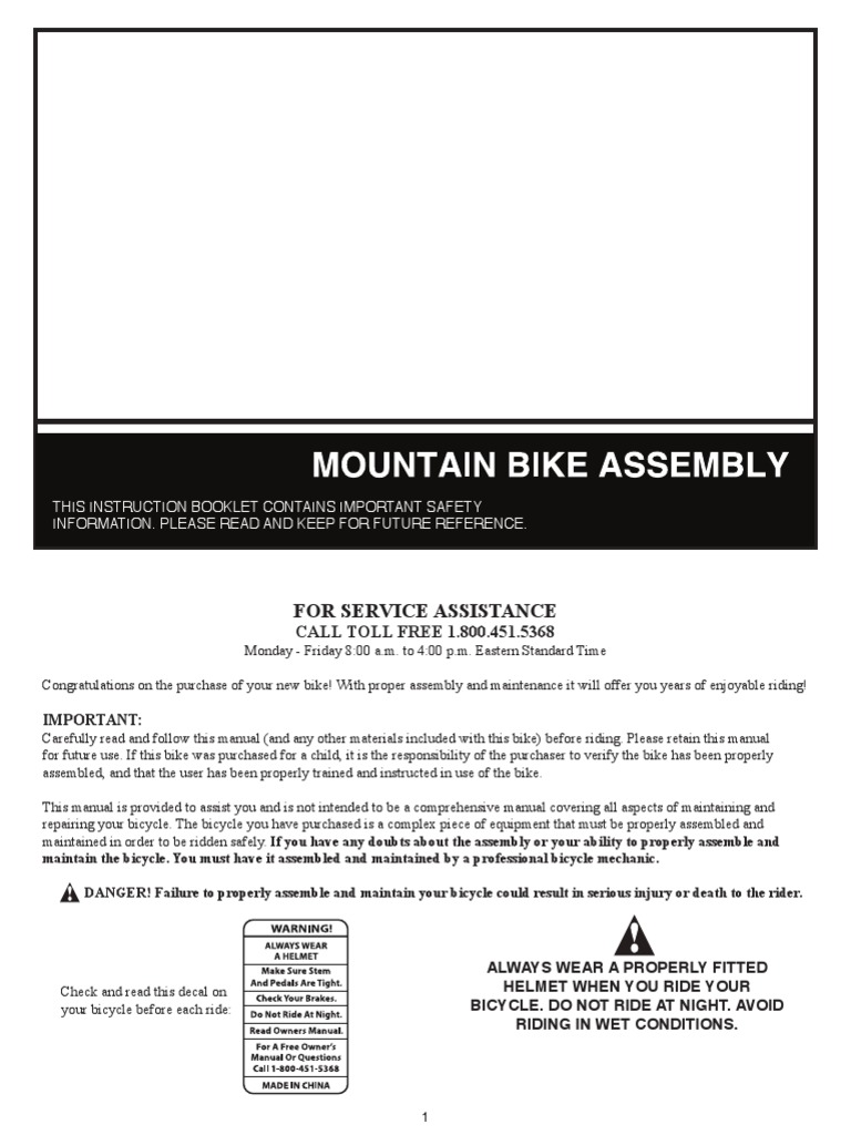 MTN Bike Manual 2016-Eml | PDF | Screw | Human Powered Transport