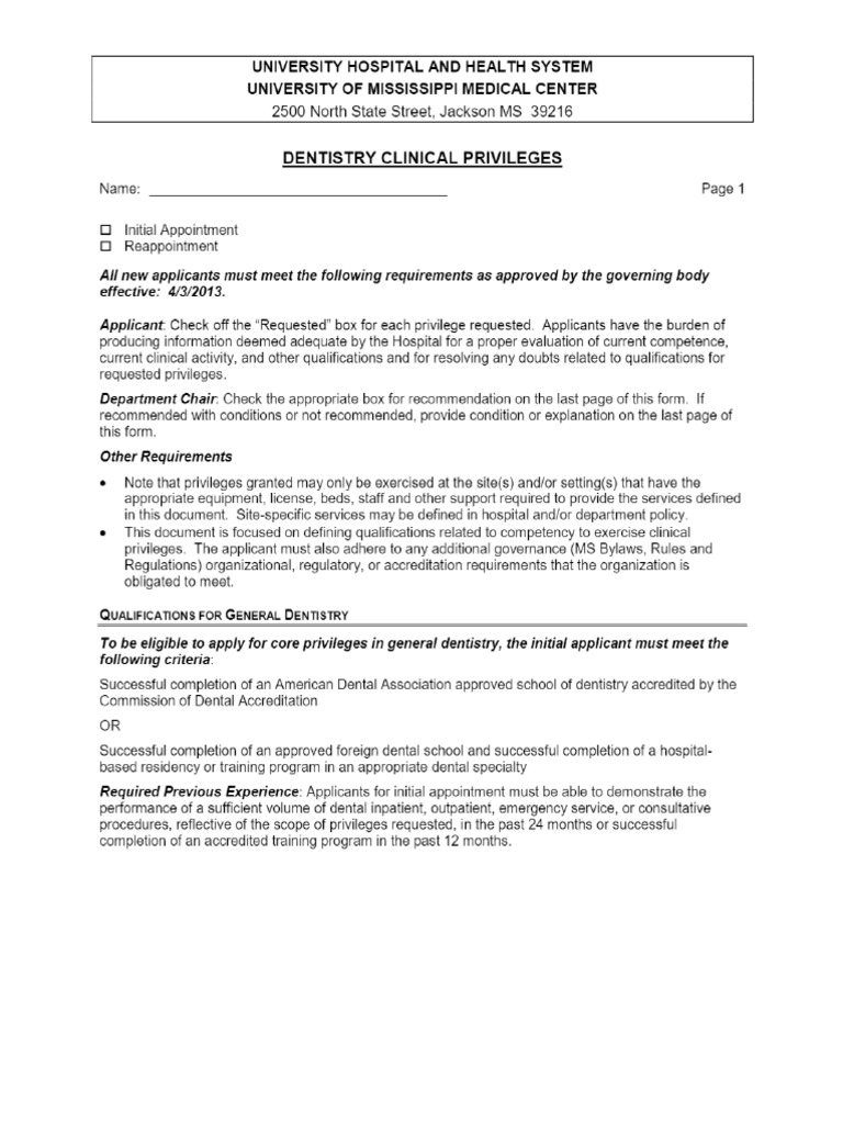 DENTISTRY CLINICAL PRIVILEGES - PDF | PDF