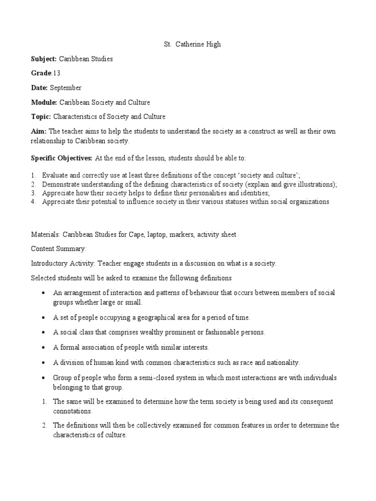 Caribbean Studies Lesson | PDF | Society | Social Group