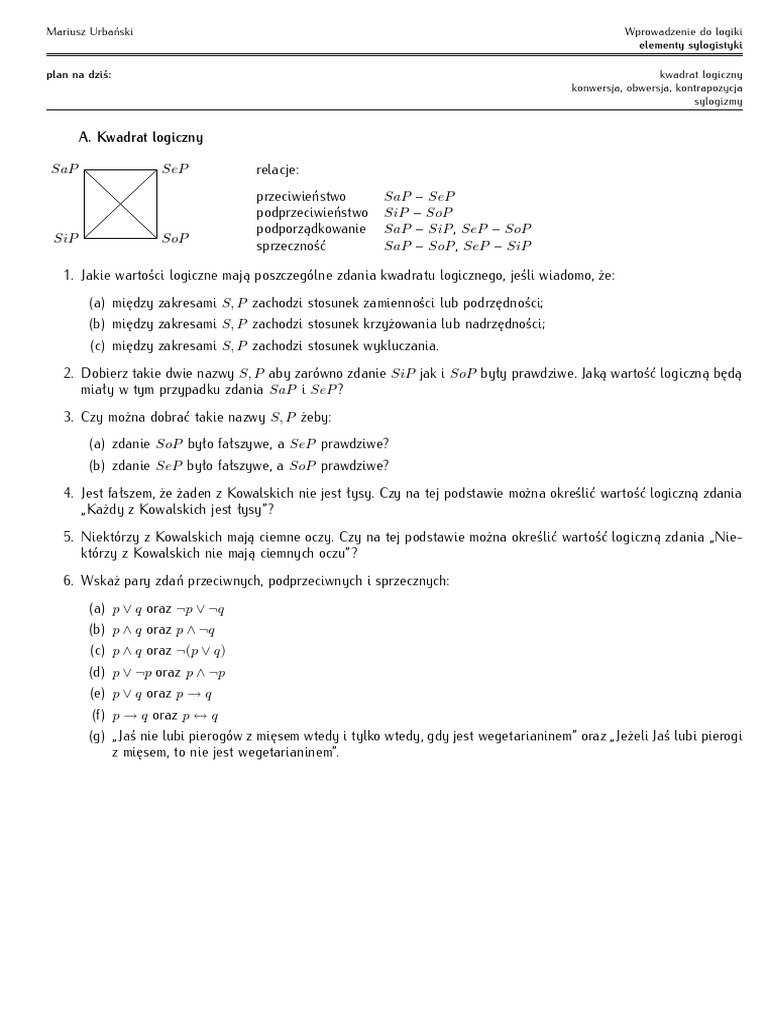 Kwadrat Sylogiczny WDL - k08 | PDF