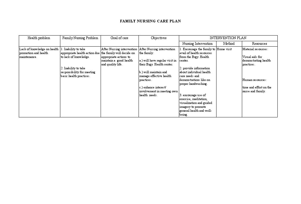 Family Nursing Care Plan for Health Promotion | PDF | Self-Improvement