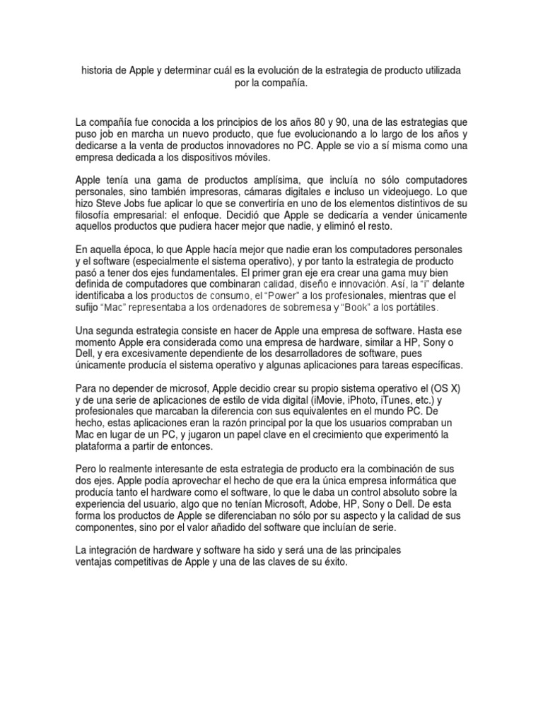 Historia de Apple y Determinar Cuál Es La Evolución de La Estrategia de ...