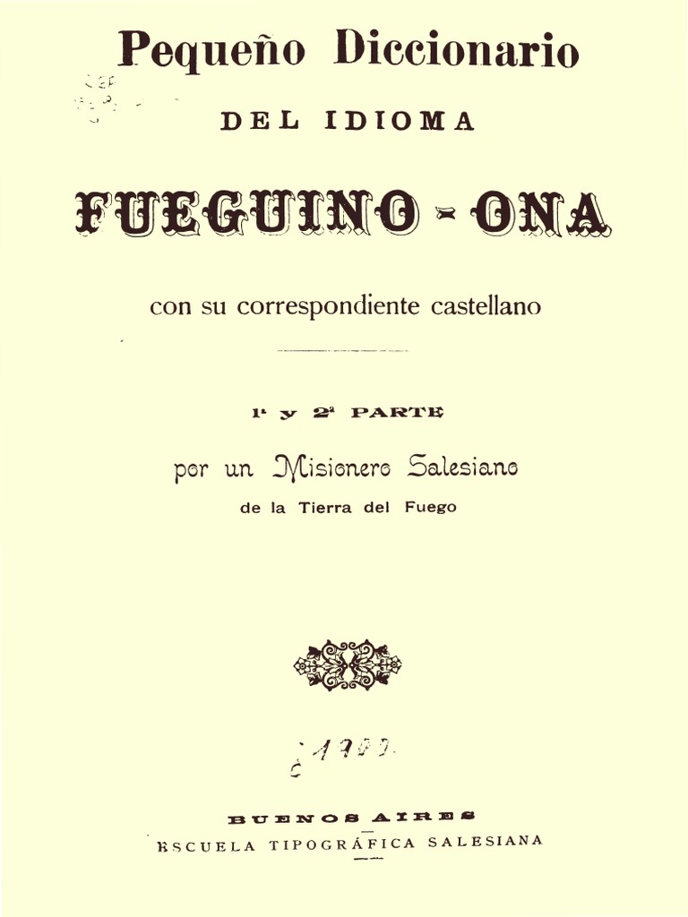 Pequeño Diccionario Del Idioma Fueguino-Ona - José María Beauvoir | PDF
