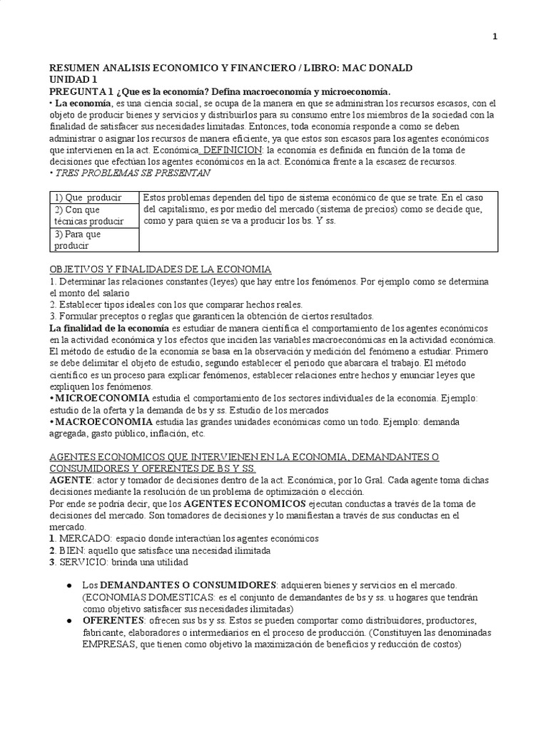 Resumen de Analisis Economico y Financiero Libro Mac Donald | PDF | Oferta (economía ...