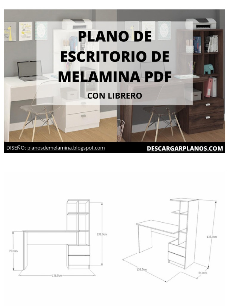 Plano de Escritorio de Melamina PDF Con Librero | PDF