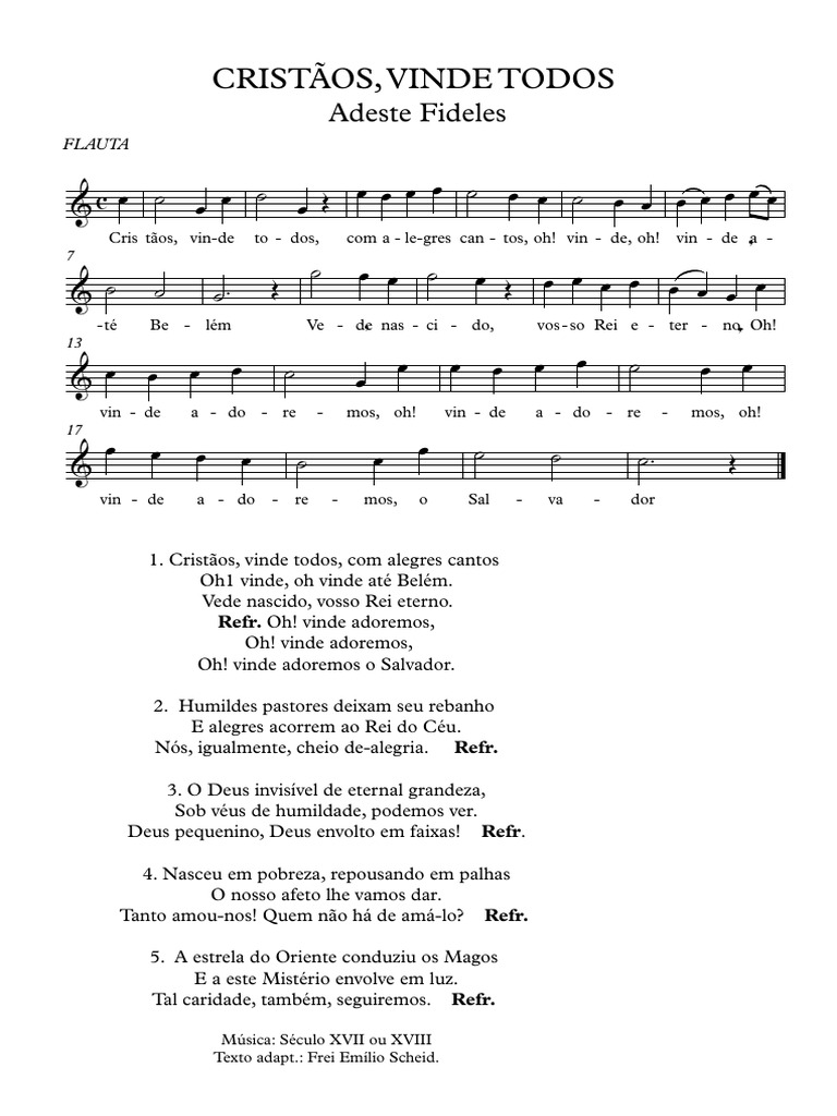 CRISTÃOS, VINDE TODOS Adeste Fideles -FLAUTA - Partitura completa | PDF