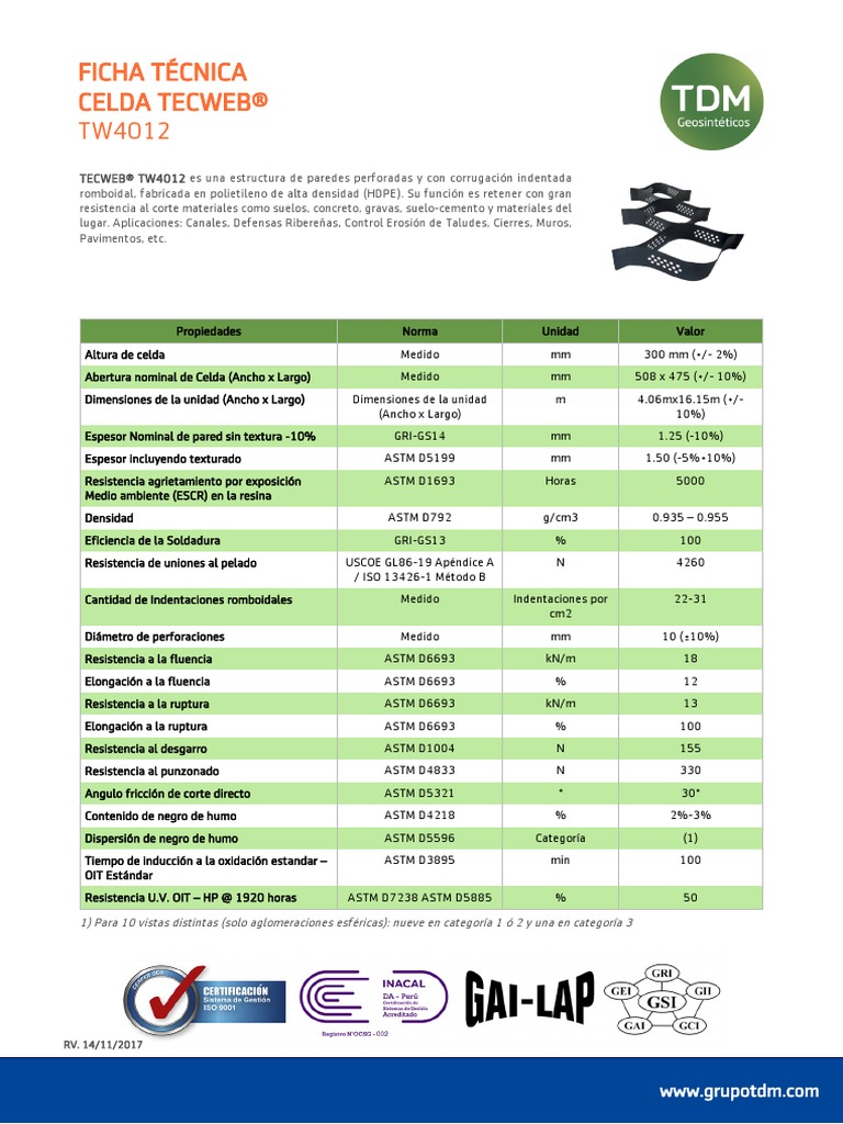 Ficha Técnica Celda Tecweb® | PDF | Física Aplicada e Interdisciplinaria | Química