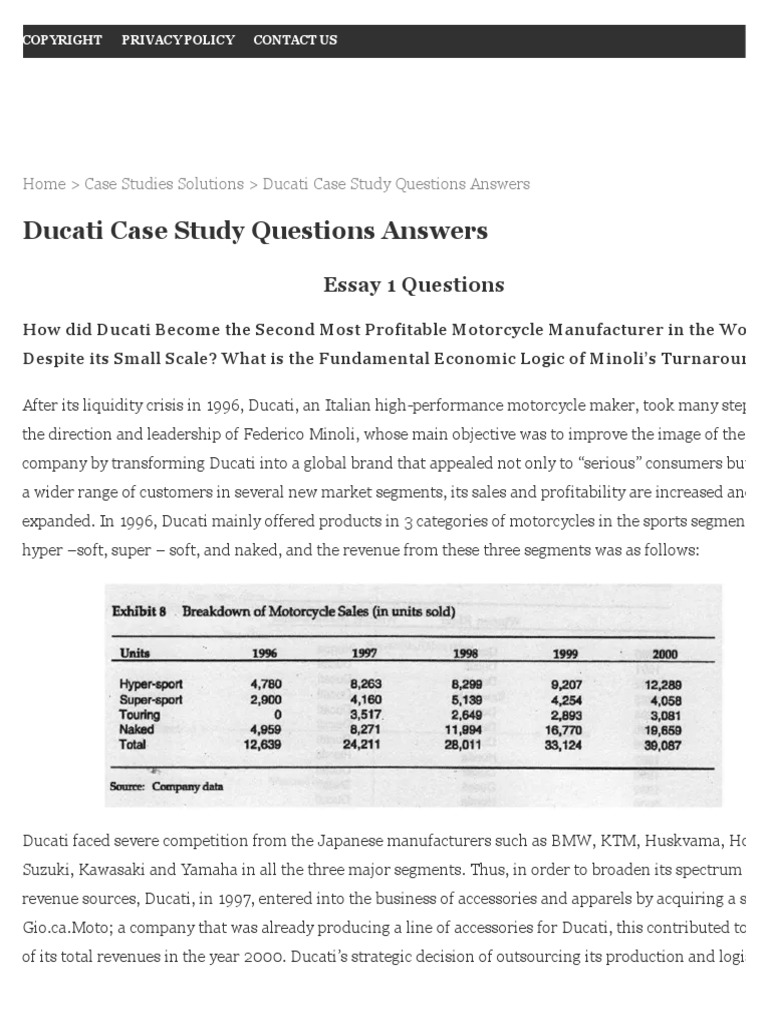 Ducati Case Study Questions Answers - Case Solution - Bohatala | PDF ...