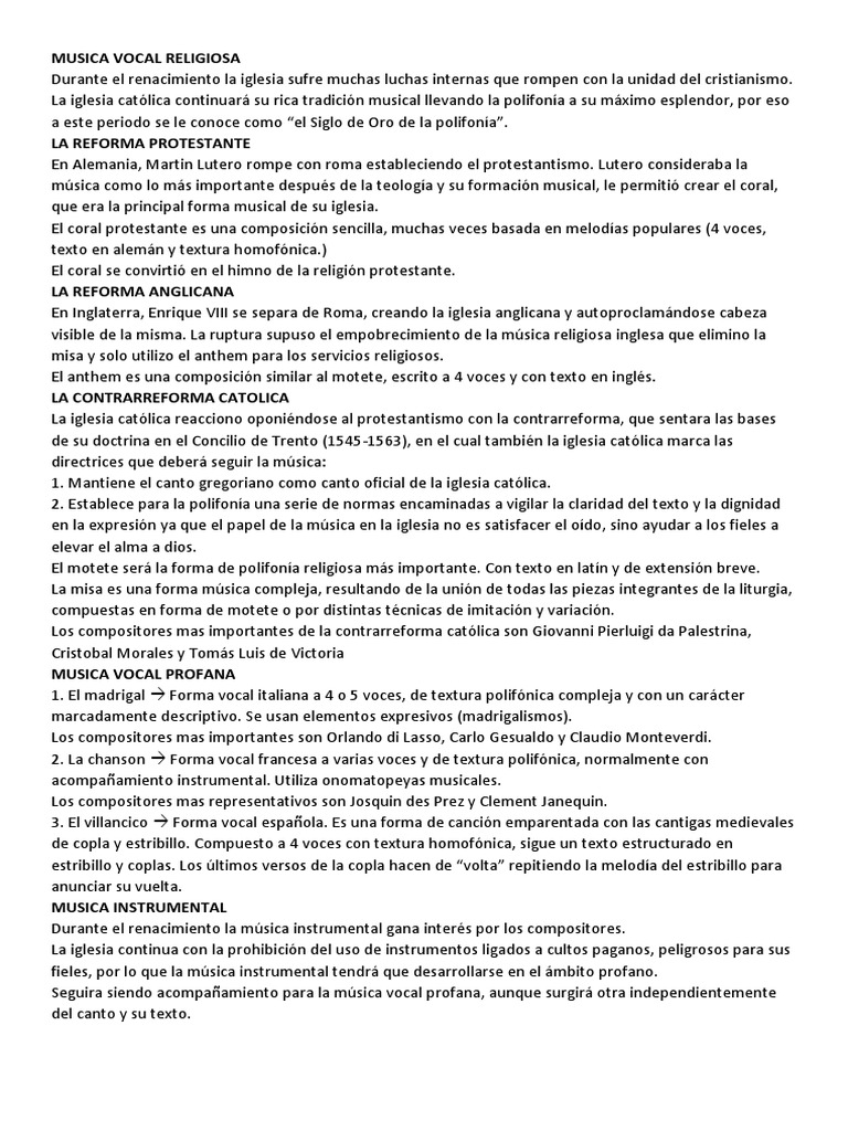 Música Religiosa y Profana del Renacimiento | PDF | protestantismo | Bailes