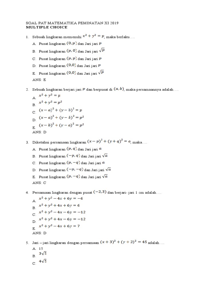Ed - Soal Pat Matematika Peminatan Xi 2019 | PDF