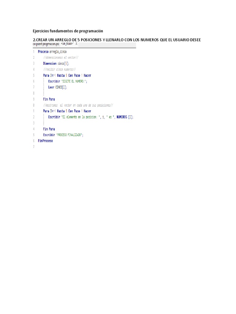 Ejercicios Fundamentos de Programación Pseint | PDF | Estructura de datos de matriz | Gestión de ...