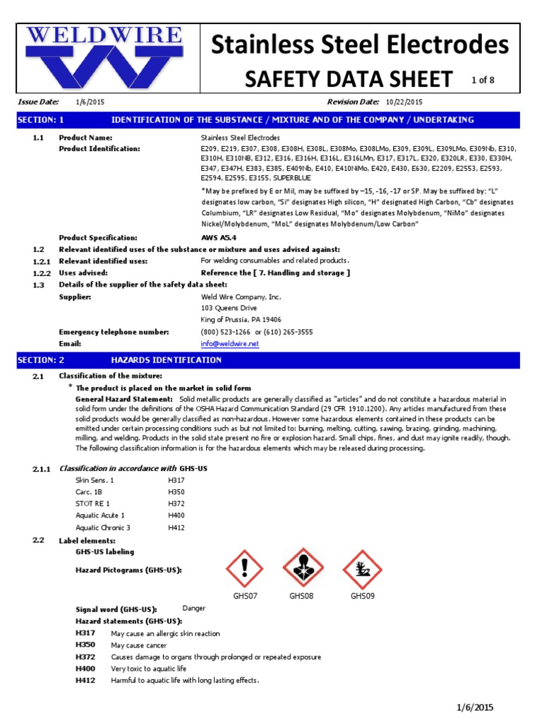 Stainless Steel Electrodes-SDS | PDF | Welding | Construction