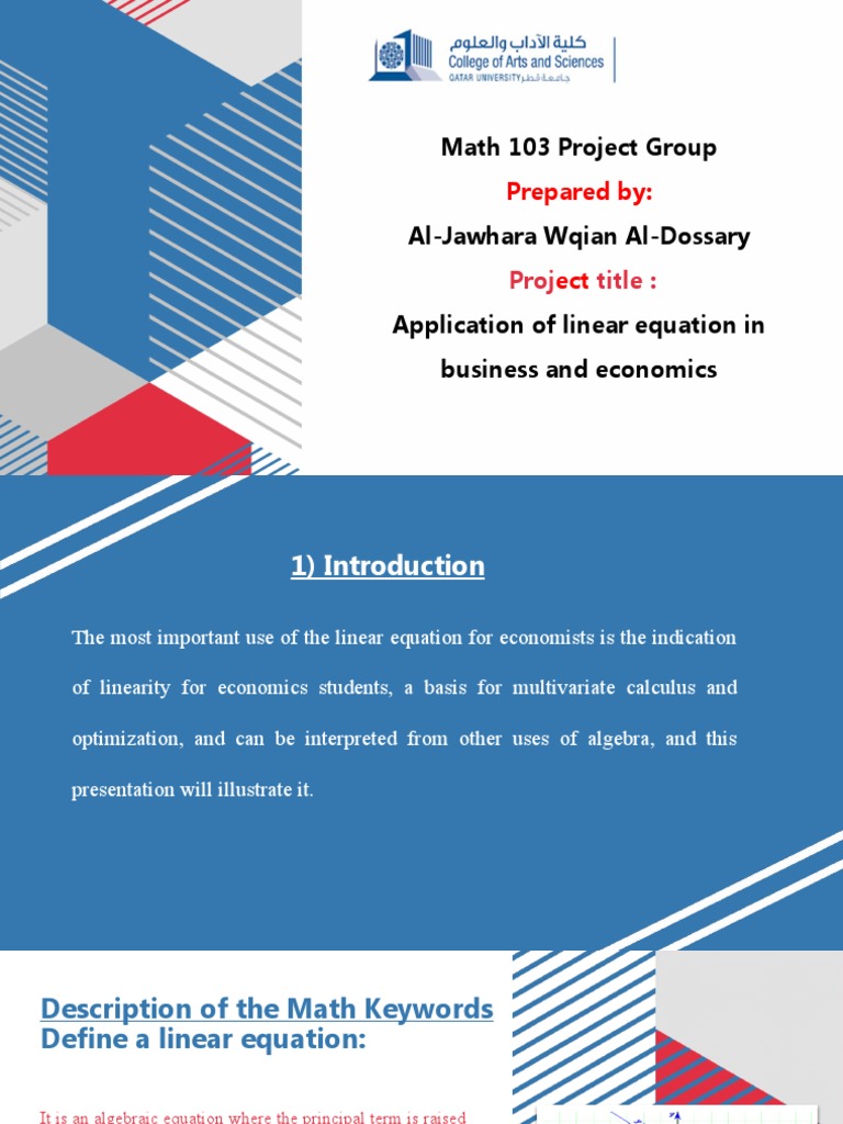 Application of Linear Equation in Business and Economics - Al-Jawhara ...