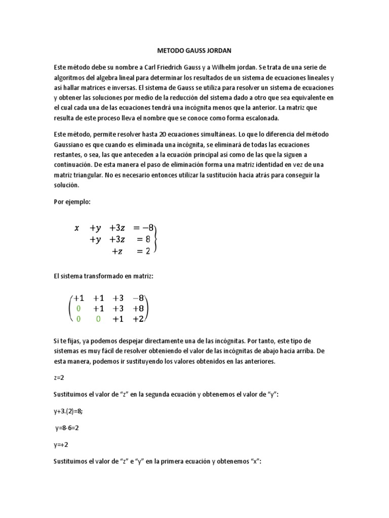 Método de Gauss-Jordan en Álgebra Lineal | PDF