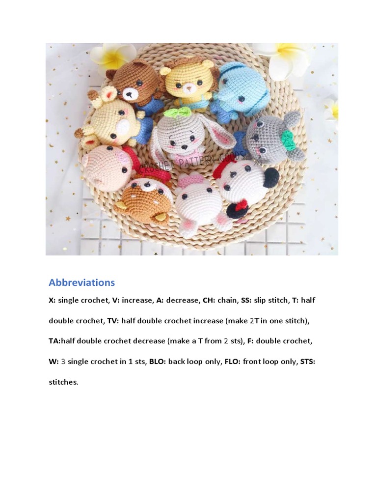 Abbreviations: X: Single Crochet, V: Increase, A: Decrease, CH: Chain ...