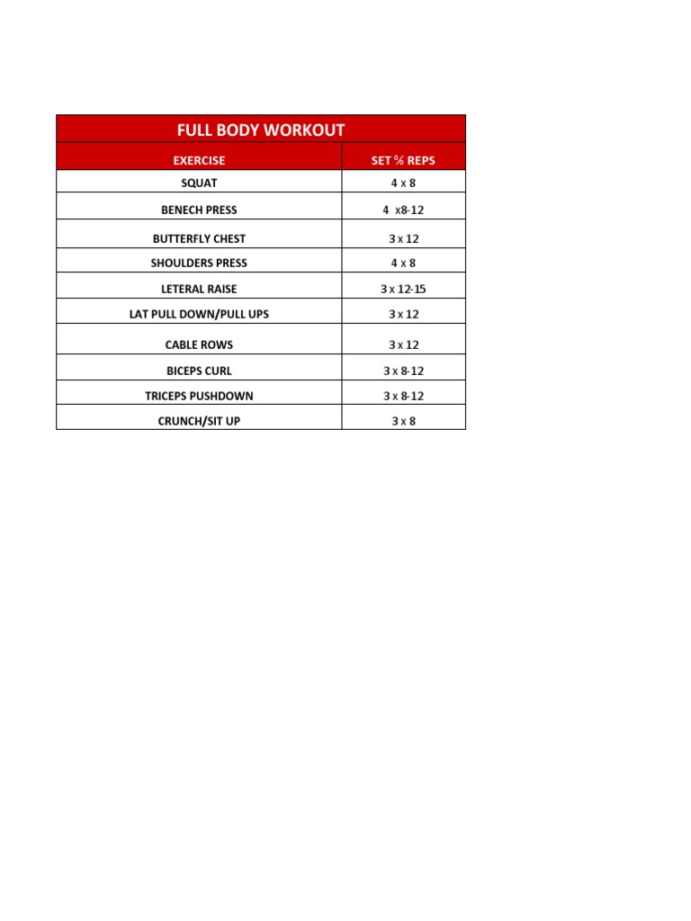 Full Body Workout Schedule | PDF | Teaching Methods & Materials