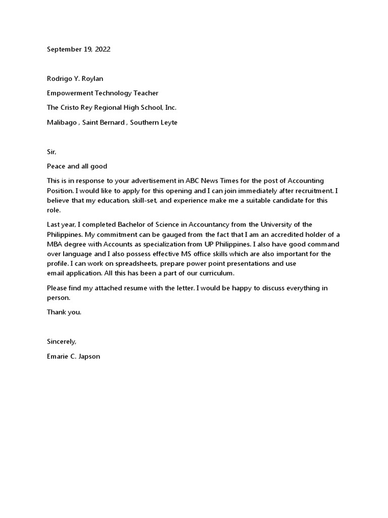 Application Letter Sample | PDF