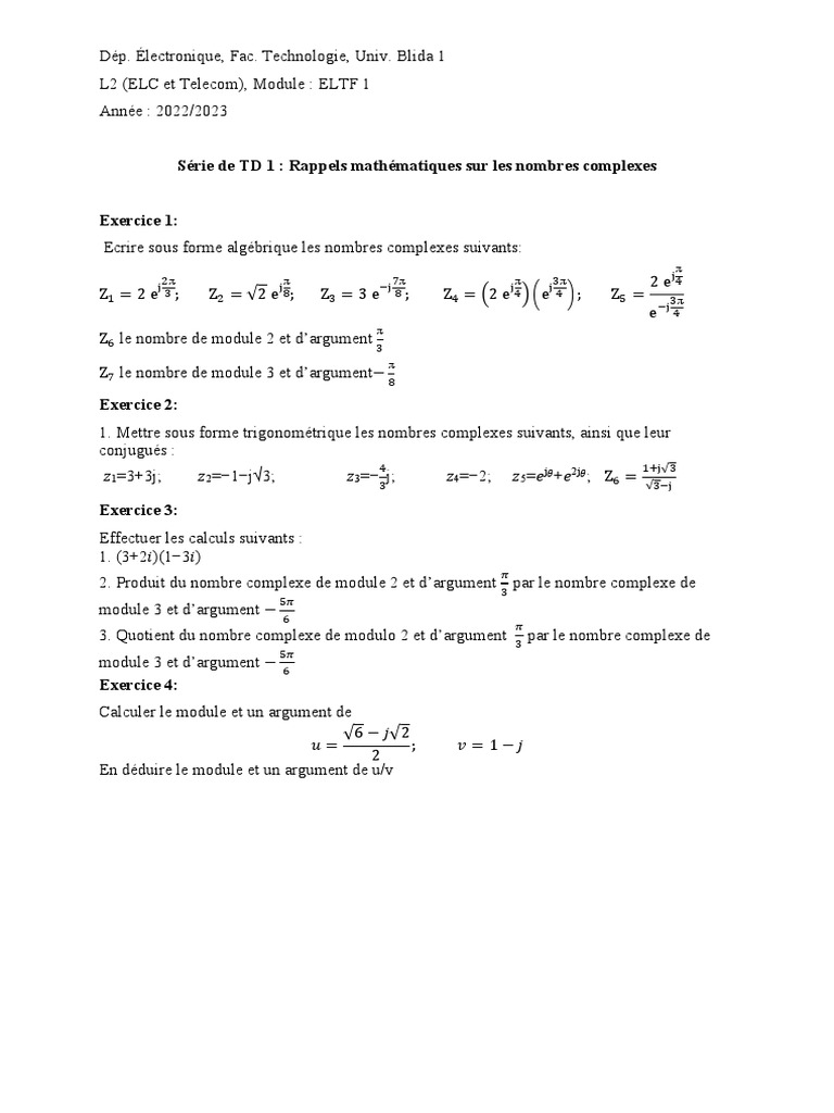 Practice Problems on Complex Numbers: Converting Forms, Trigonometric Representations ...