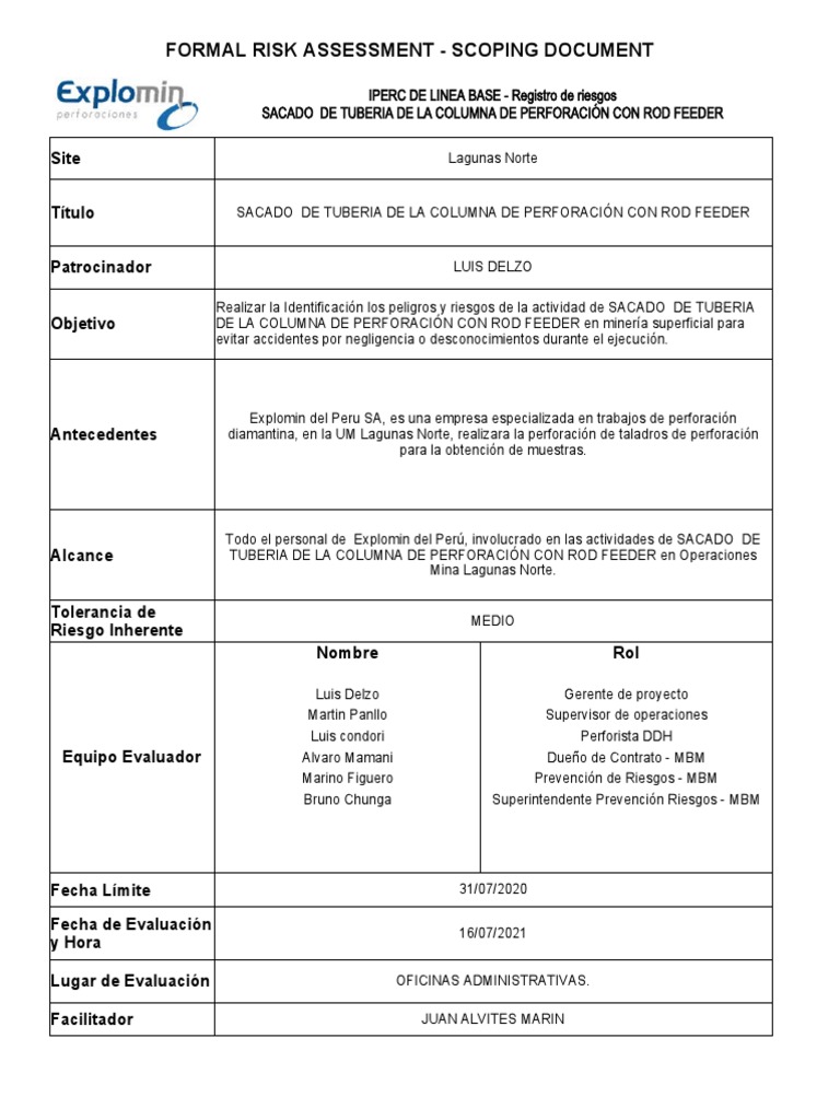 IPERC-EXP-13 Sacado de Tubería A La Columna de Perforación Con Rod ...