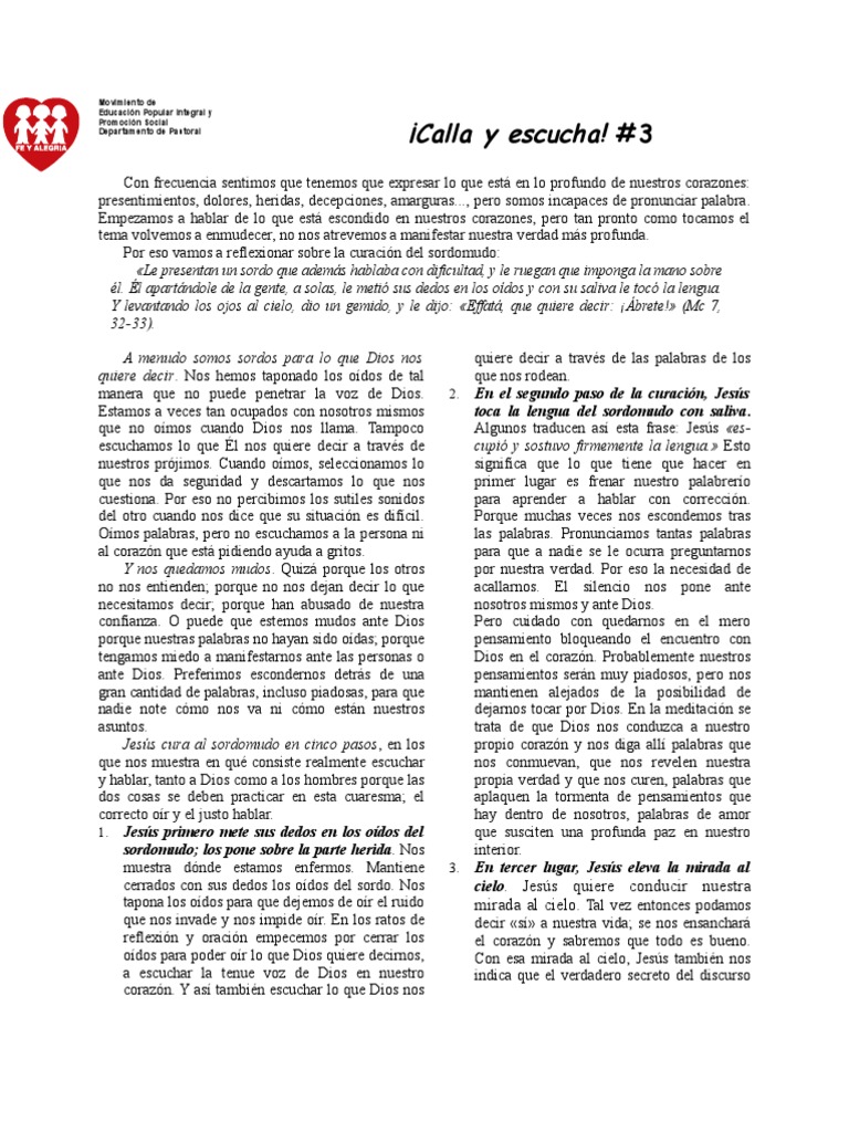 Calla y Escucha | PDF | Amor | Oración