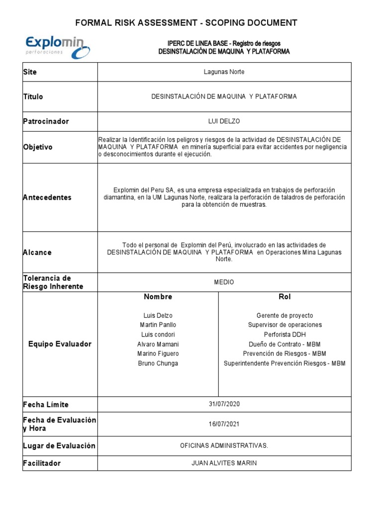 IPERC-EXP-17 Desinstalación de Máquina y Plataforma v01 | PDF