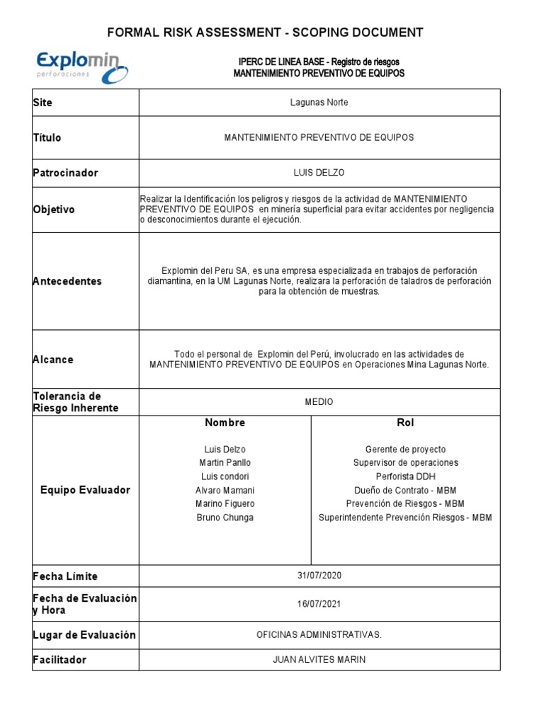 Iperc-Exp-21 Mantenimiento Preventivo de Equipos v01 | PDF | ruido | La seguridad