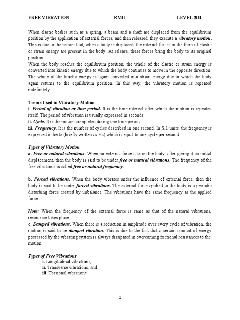 Free Vibration | PDF | Oscillation | Force