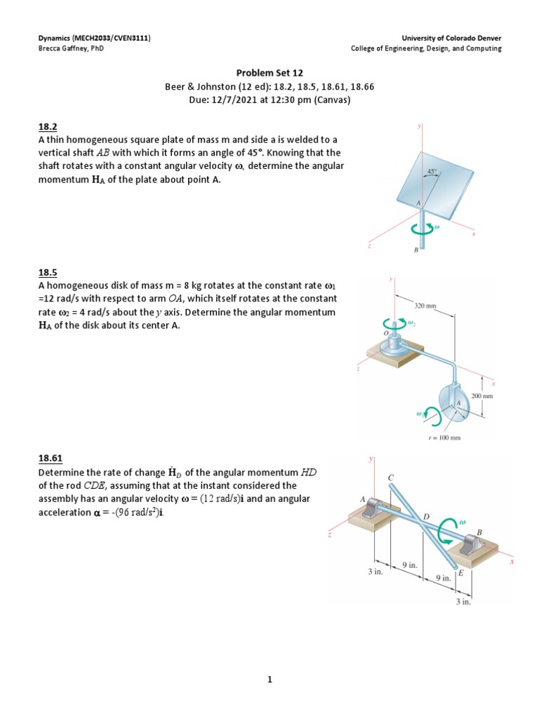 CU Denver Dynamics Problem Set 12 | PDF