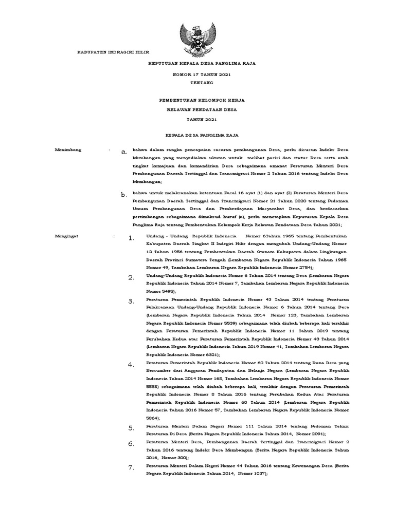 SK POKJA RELAWAN PENDATAAN SDGs Dan IDM Inhil | PDF