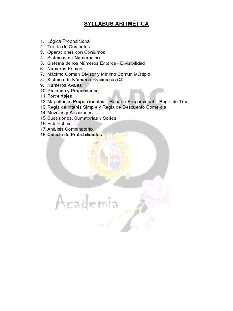 Syllabus Aritmética - Semestral Adc | PDF