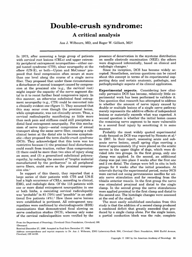 Double-Crush Syndrome - A Critical Analysis | PDF | Axon | Carpal ...