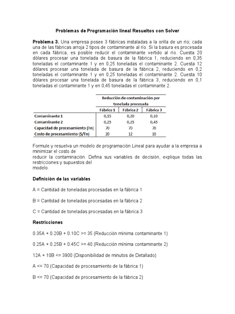 Problema de Programación Lineal Resuelto Con Solver - P4 | PDF