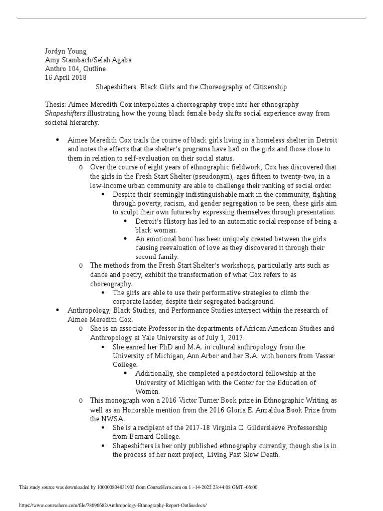 Anthropology Ethnography Report Outline | PDF | Gender | Gender Studies