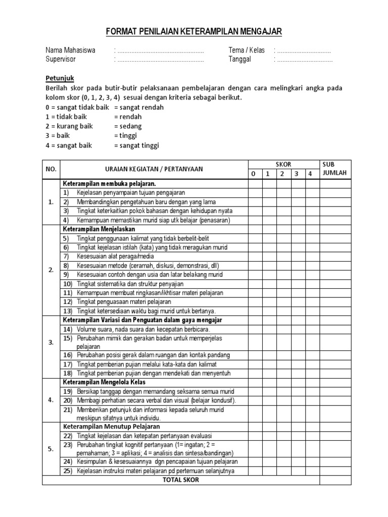 Format Penilaian Keterampilan Mengajar | PDF