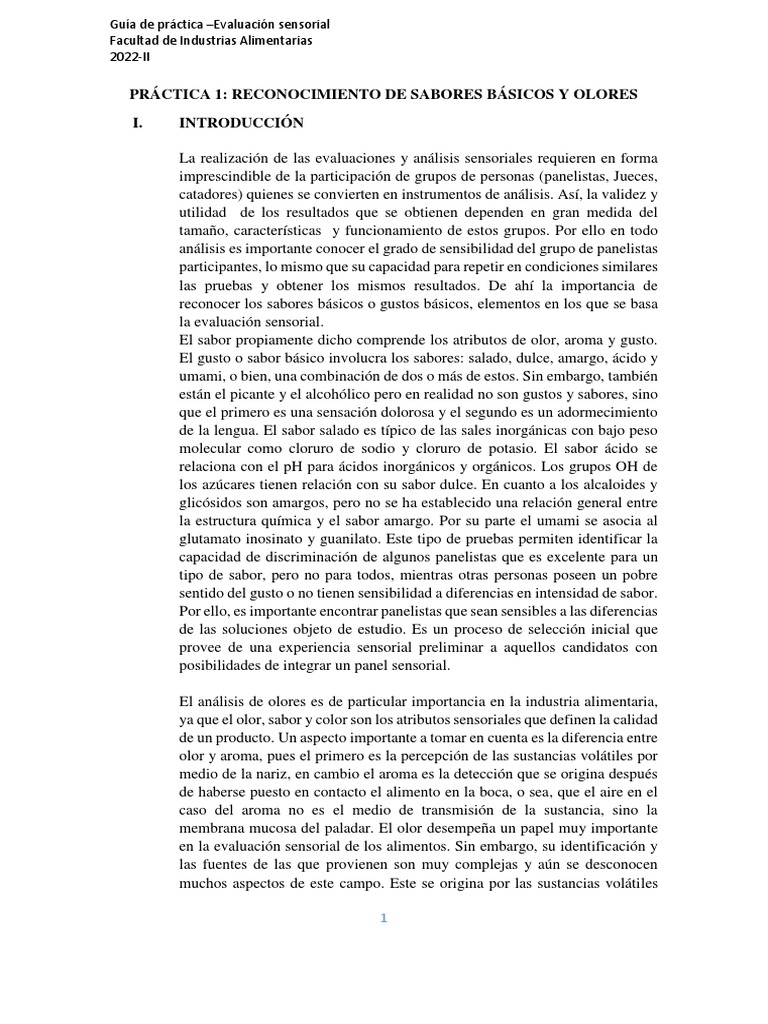 PRÁCTICA 1 y 2 | Descargar gratis PDF | Percepción | Gusto