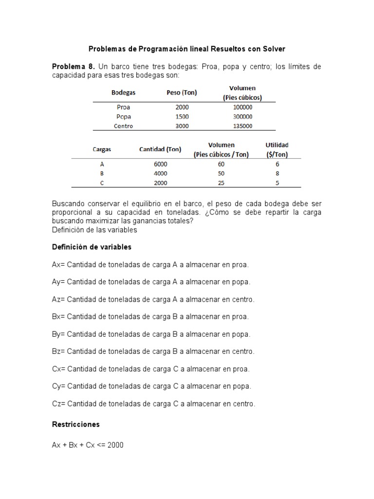 Problema de Programación Lineal Resuelto Con Solver - P8 | PDF