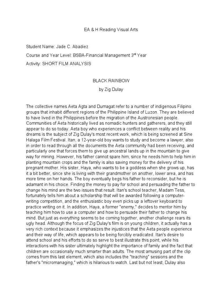 Visual Arts Activity - Short Film Analysis | PDF