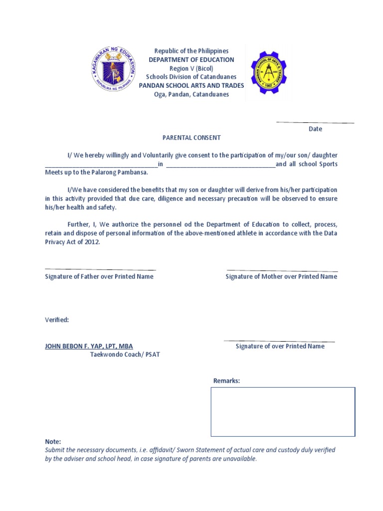 Parental Consent for Sports Participation | PDF