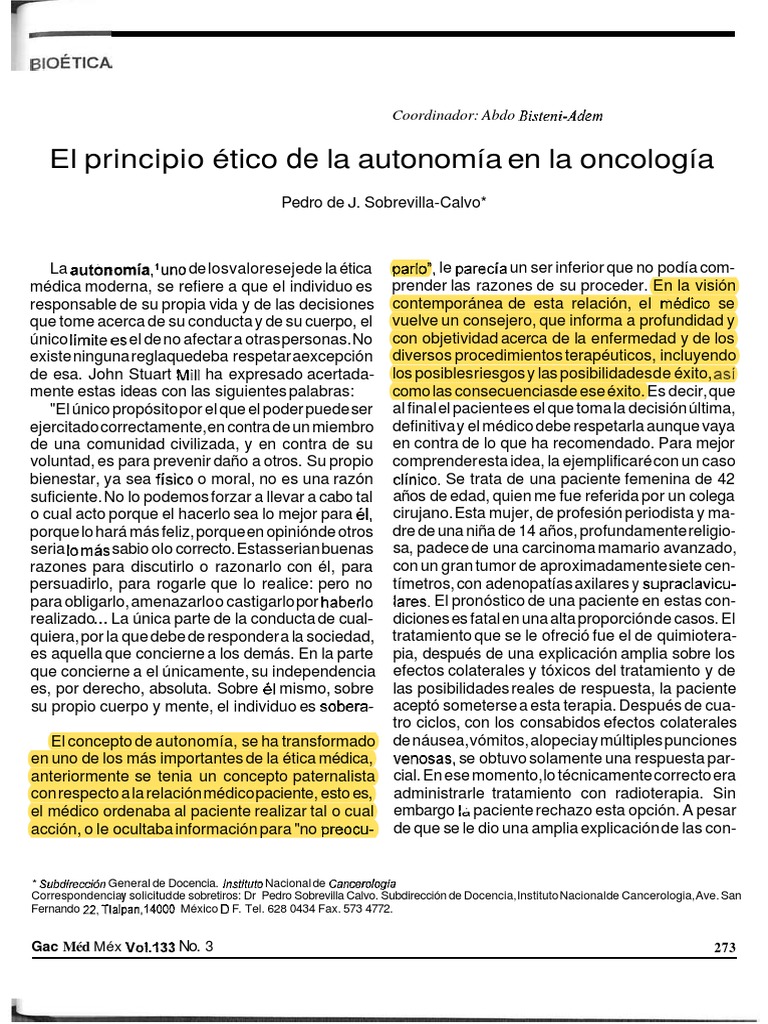 Autonomía en Oncología: Ética y Decisiones | PDF | Consentimiento ...