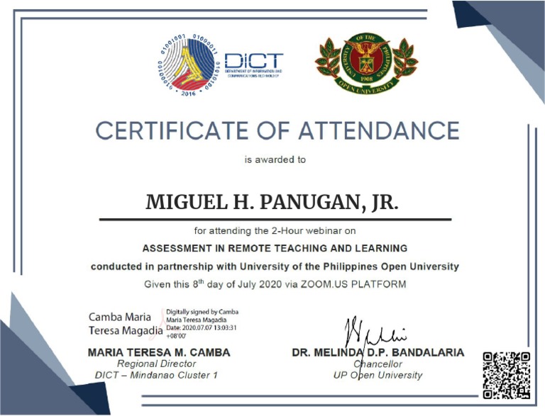 RTL Session V Certificate - MIGUEL H. PANUGAN, JR. | PDF