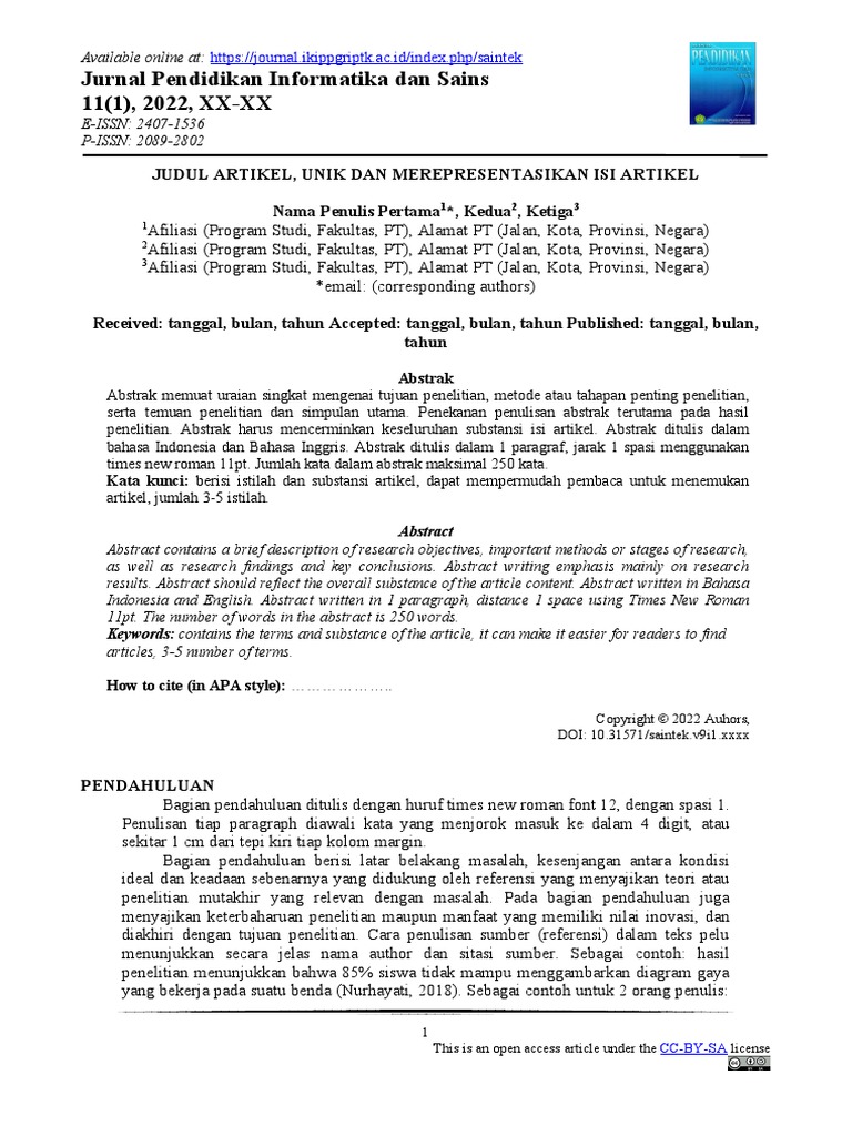 Template Artikel SAINTEK | PDF