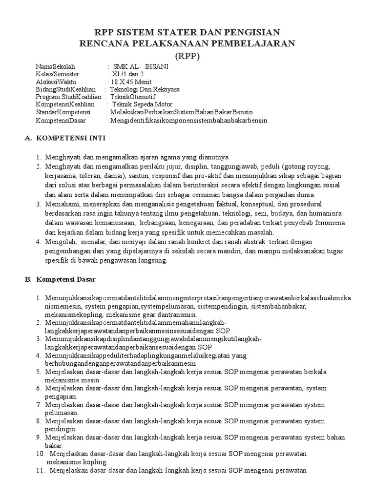 RPP SISTEM Bahan Bakar Sigit HRU | PDF